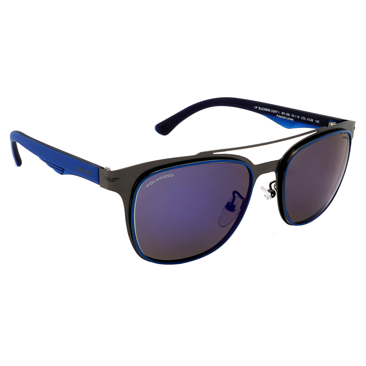 Police Blackbird Light 1 Blue Pilot Unisex Sunglasses SPL356 K53B 53 ...