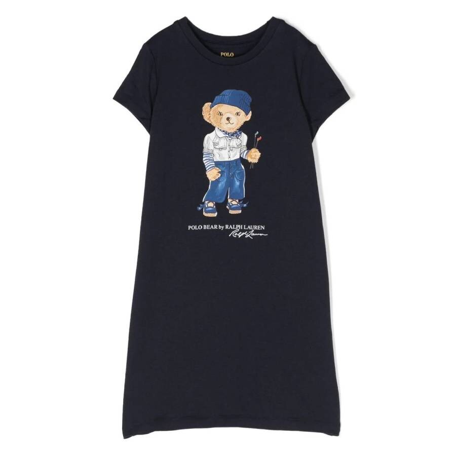 Polo Ralph Lauren Girls Hunter Navy Polo Bear Cotton Jersey T-Shirt Dress, Size 5Y 312897606001 ...