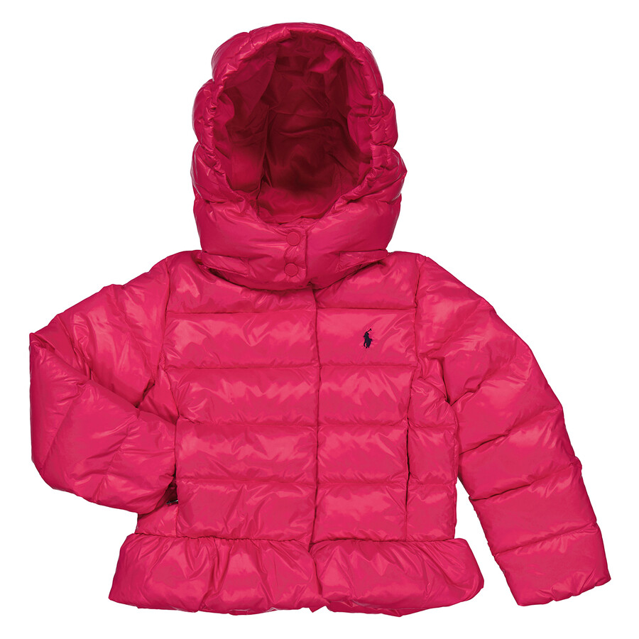 Polo Ralph Lauren Girls Sport Pink Water-Repellent Down Peplum Puffer ...