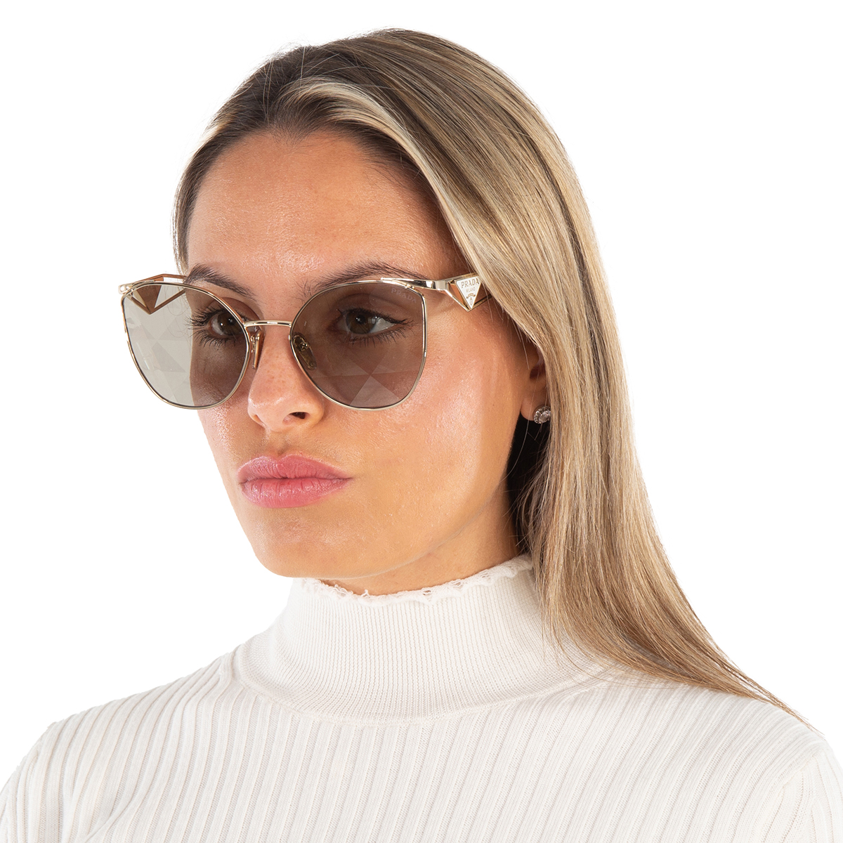 Prada Brown Tampo Triangles Silver Irregular Ladies Sunglasses PR 50ZS ...