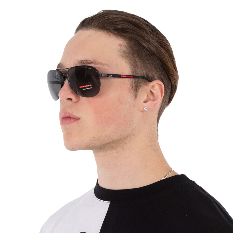 Prada Linea Rossa Grey Pilot Men's Sunglasses PS 56MS 1BO1A1 65 ...