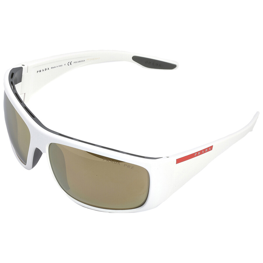 Prada Linea Rossa Polarized Brown Mirror Gold Wrap Men's Sunglasses ...
