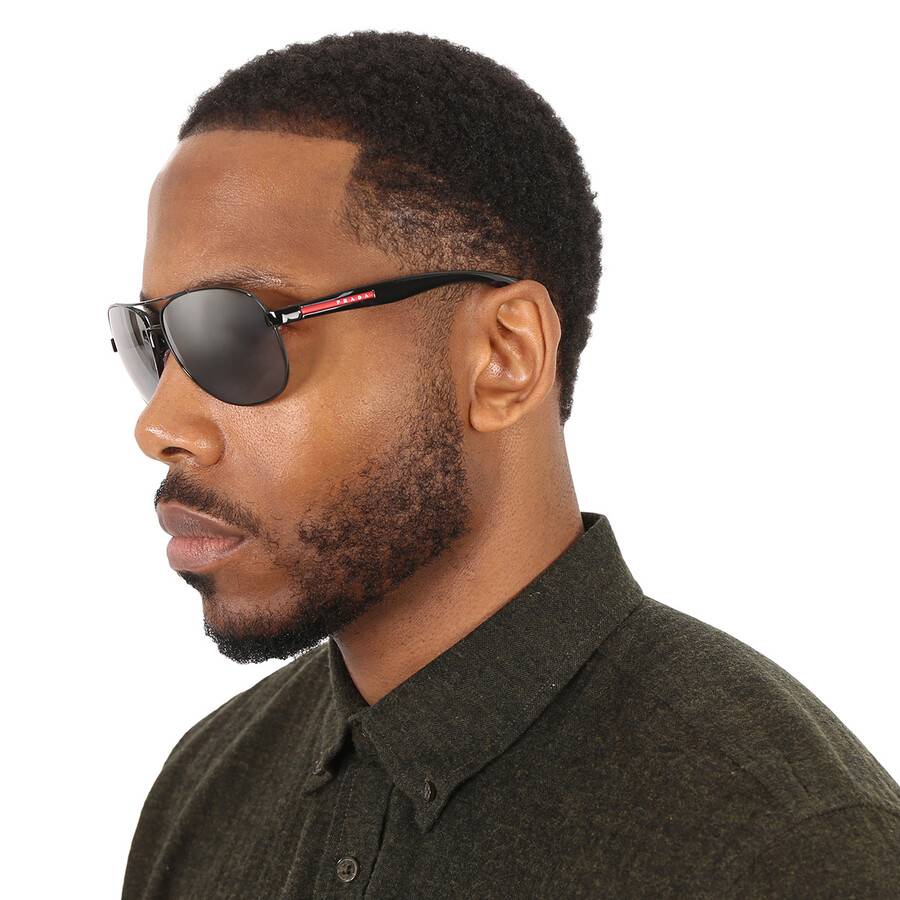 Prada Linea Rossa Polarized Grey Mirror Silver Gradient Pilot Men's ...