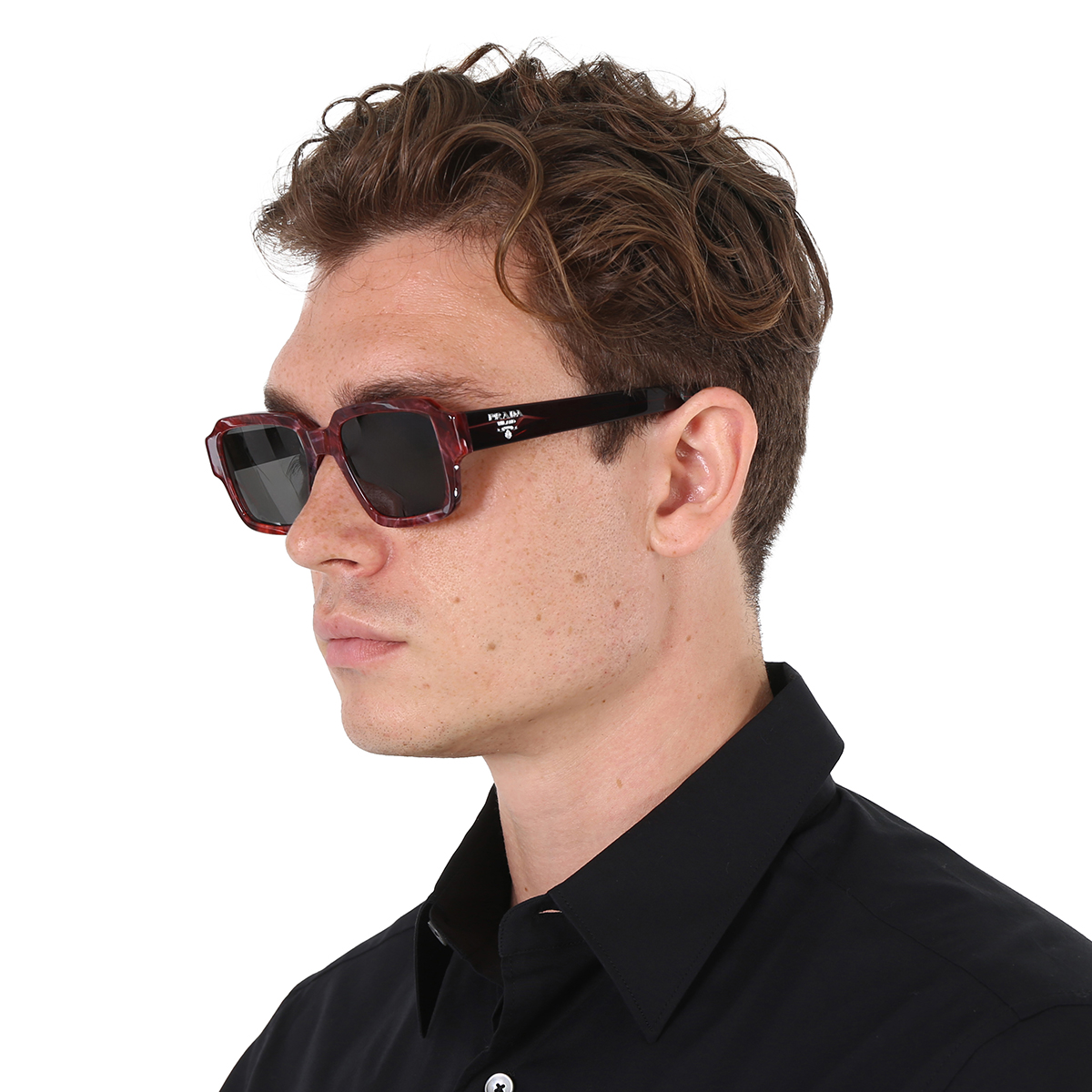Prada Polarized Black Rectangular Men's Sunglasses PR 02ZS 15F08G 52 ...