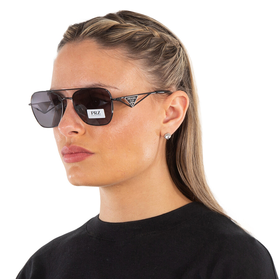 Prada Polarized Grey Navigator Ladies Sunglasses PR A50S 1AB5Z1 ...