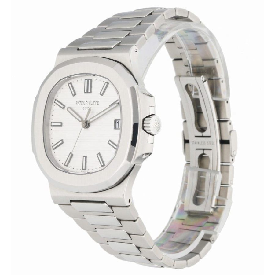 Patek Philippe Pre-owned Patek Philippe Nautilus Silvery White Dial ...