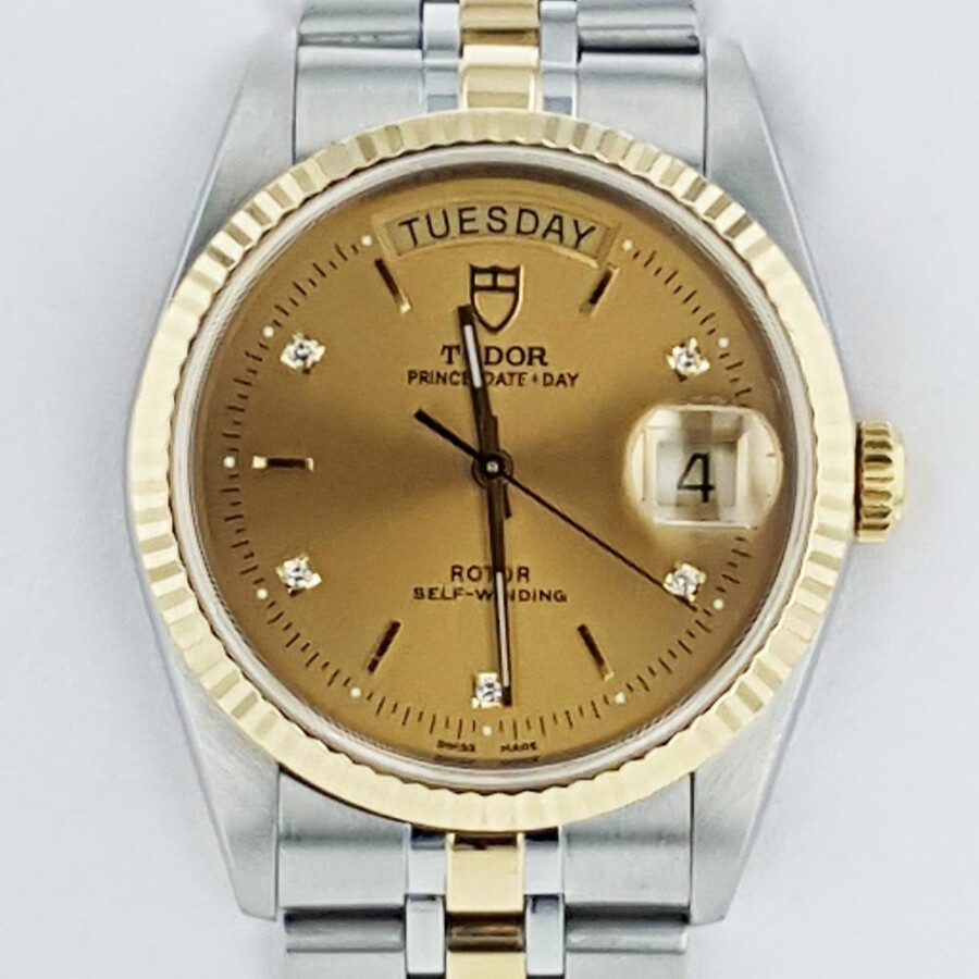 Tudor Pre-owned Tudor Prince Day Date Automatic Diamond Gold Dial Men's ...