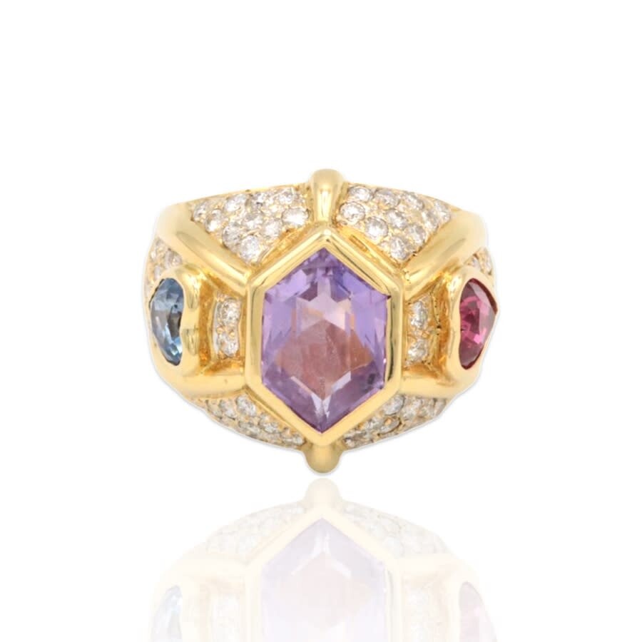Estate Jewelry Pre-Owned 18K Yellow Gold Diamond , Purple Sapphire ...