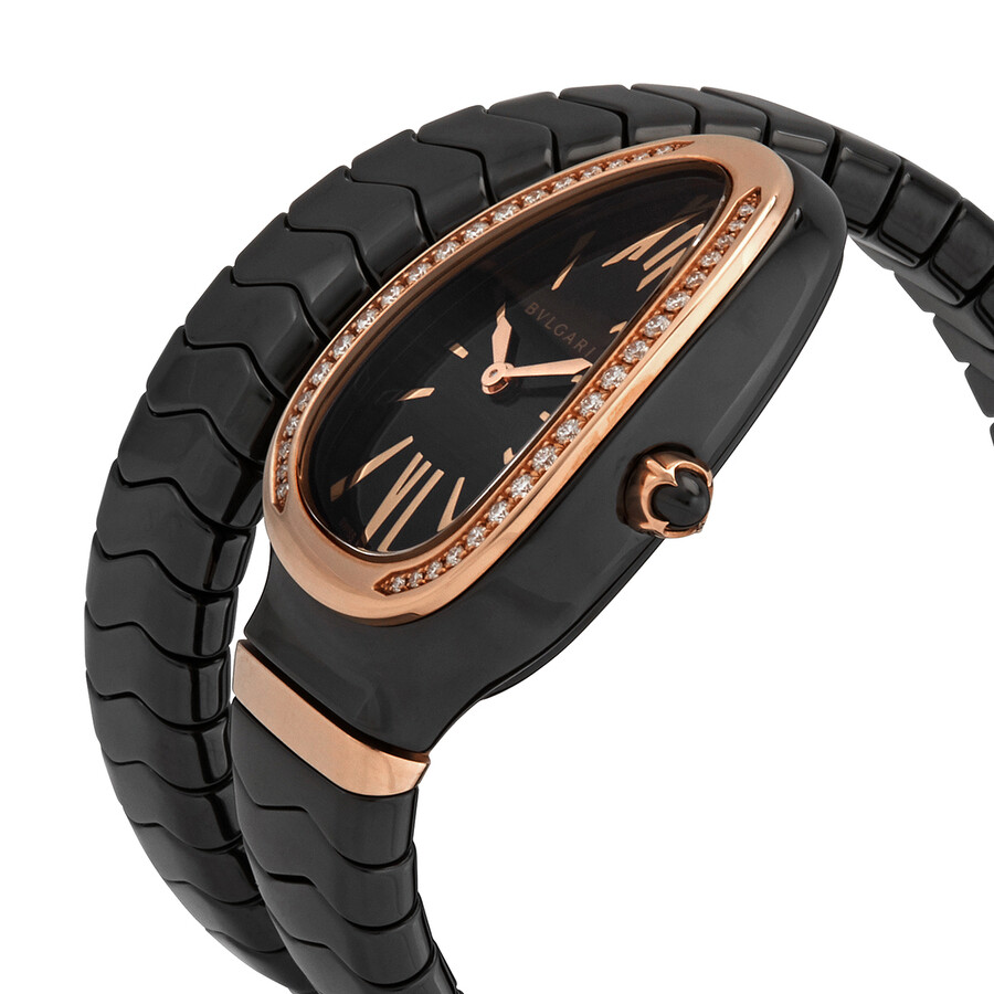 Bvlgari Pre-owned Bvlgari Serpenti Spiga Diamond Black Lacquer Dial ...