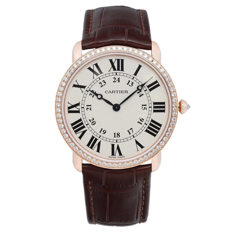 Cartier Pre-owned Cartier Ronde Louis Cartier GMT Diamond Silver Dial ...