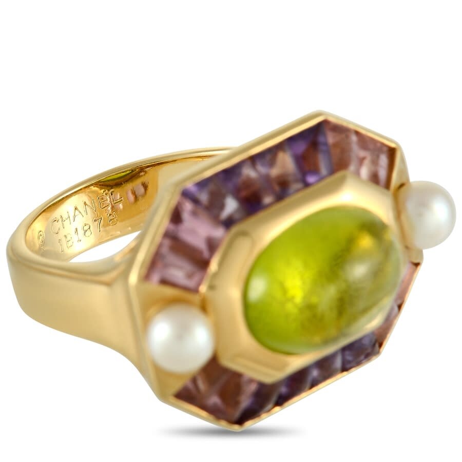 Chanel Pre-Owned Chanel 18K Yellow Gold Multicolor Gemstone Ring CH01 ...