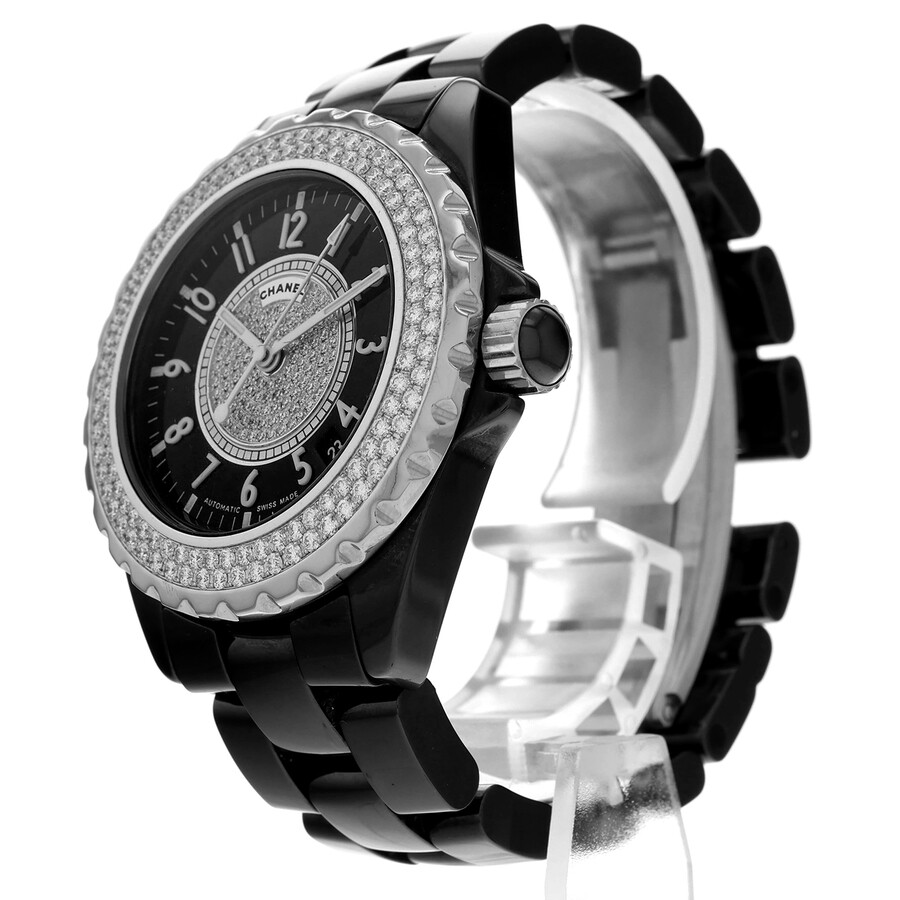 Chanel Pre-owned Chanel J12 Black Dial with Diamond Filled Center Dial Ladies Watch H1708 - Pre ...