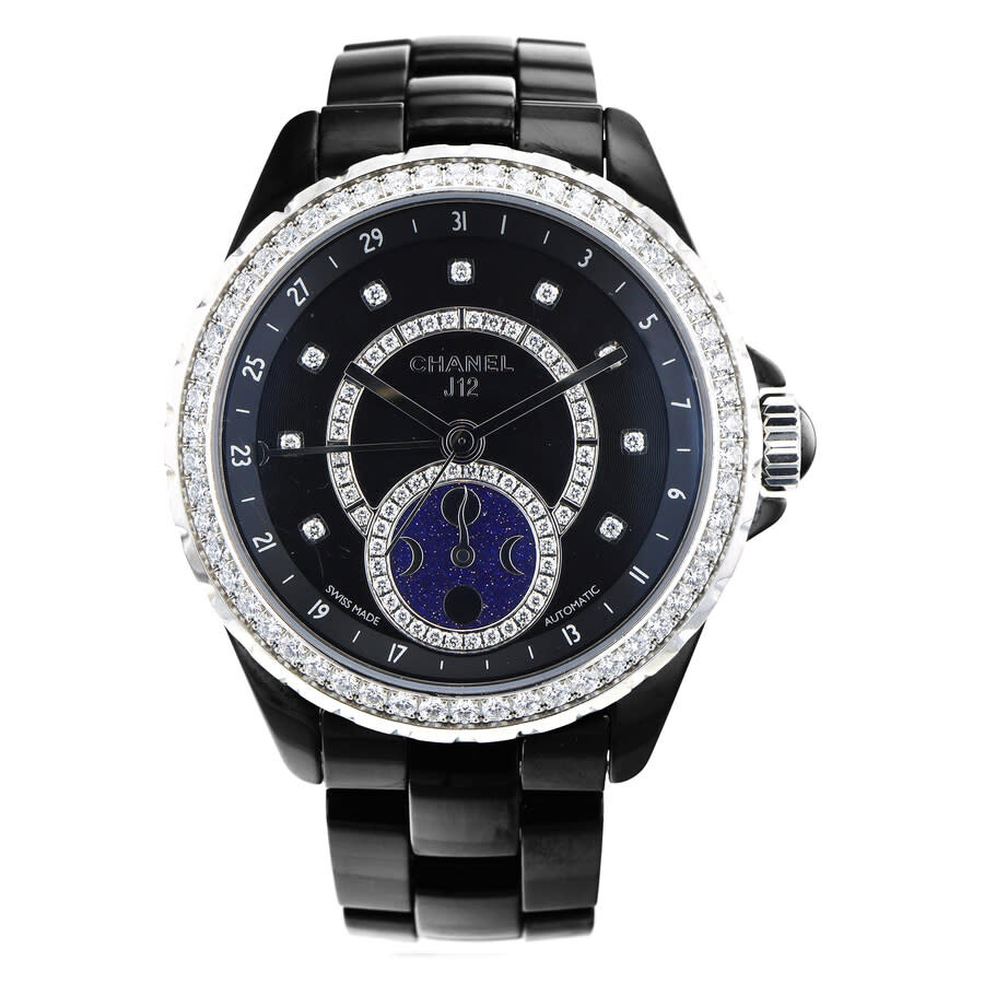 Chanel Pre-owned Chanel J12 Diamond Black Dial Ladies Watch H3407 - Pre ...