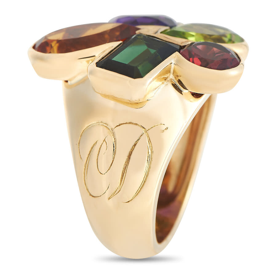 Dior Pre-Owned Dior 18K Yellow Gold Multicolor Gemstone Cocktail Ring ...