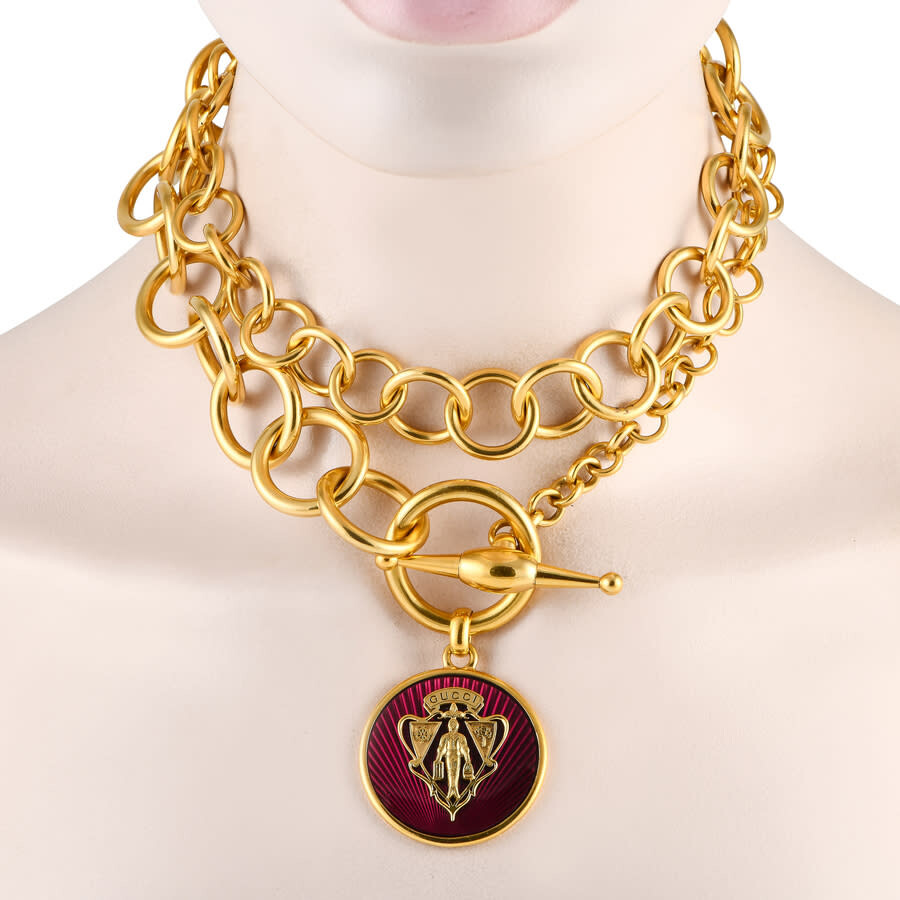 Gucci Pre-Owned Gucci 18K Yellow Gold Family Crest Medallion Necklace ...