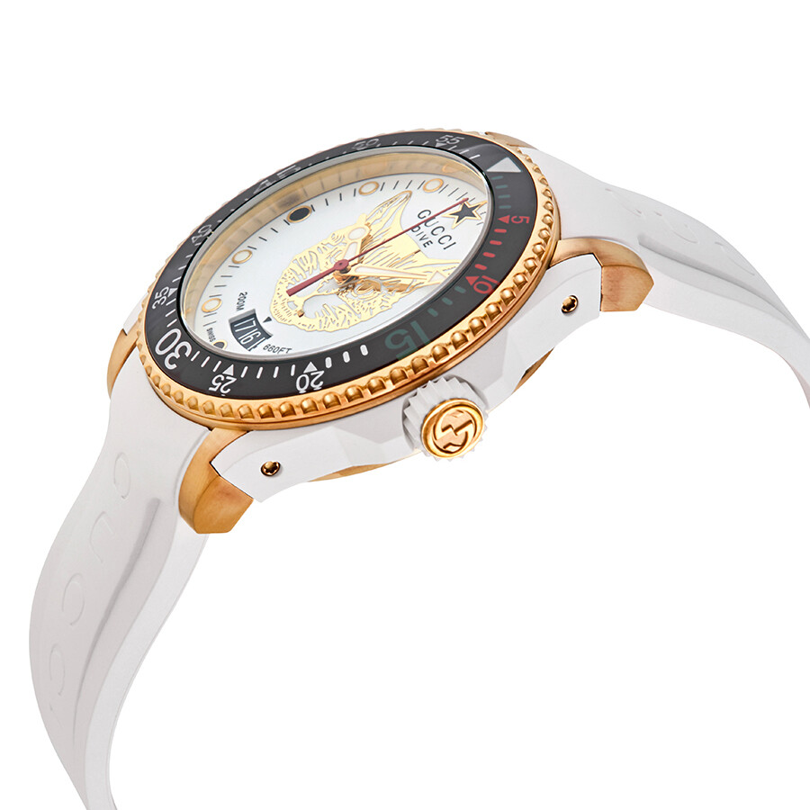 Gucci Pre-owned Gucci Dive White (Feline Head) Dial Ladies Watch ...