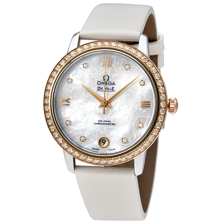 Omega Pre-owned Omega De Ville Prestige Diamond Mother of Pearl Dial Ladies Watch 424.27.33.20 ...