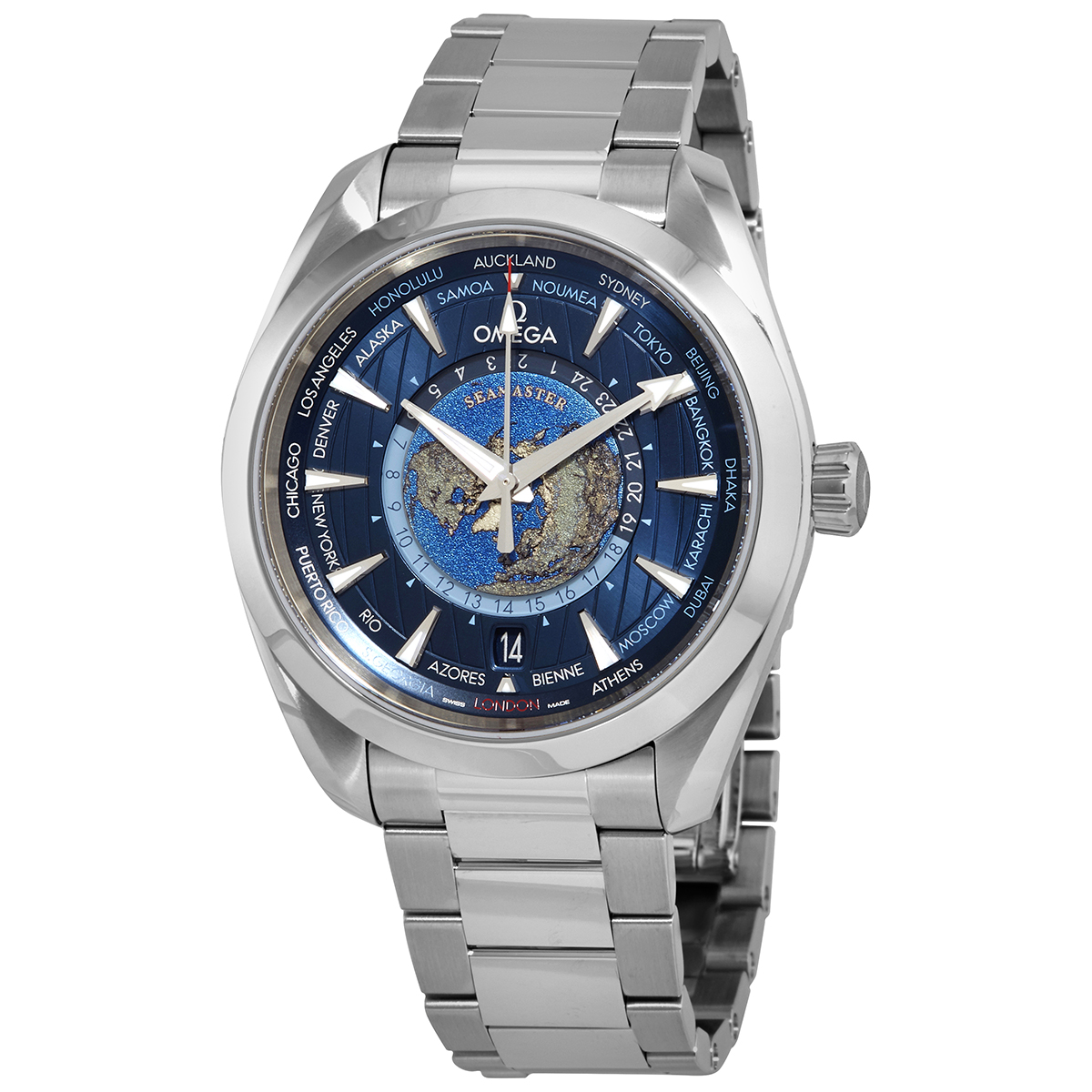 Omega Pre-owned Omega Seamaster Aqua Terra GMT Blue Dial Men's Watch ...