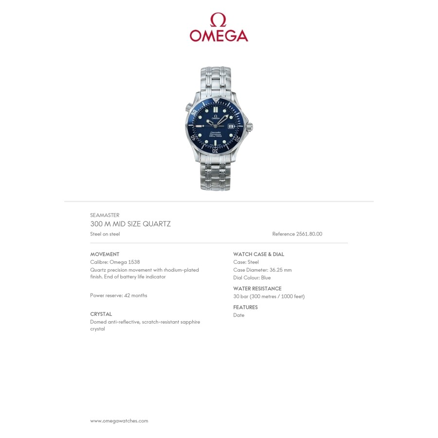 Omega Pre-owned Omega Seamaster Quartz Blue Dial Unisex Watch 2561.80 ...