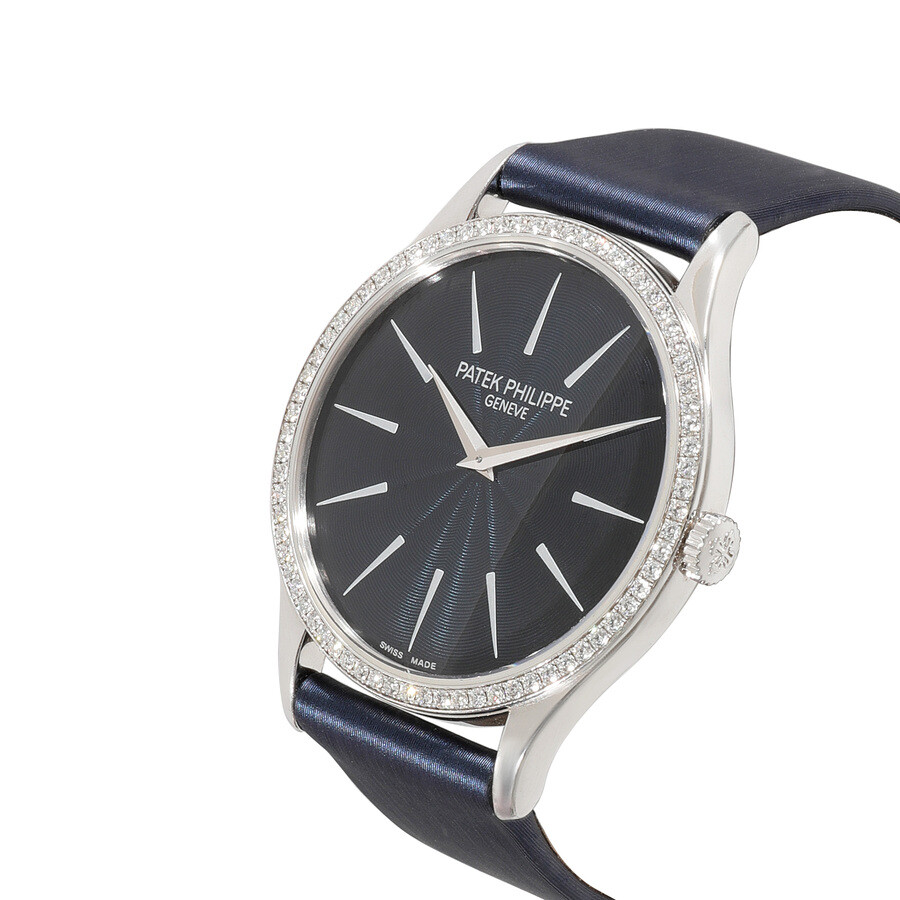 Patek Philippe Pre-owned Patek Philippe Calatrava Diamond Blue Dial ...