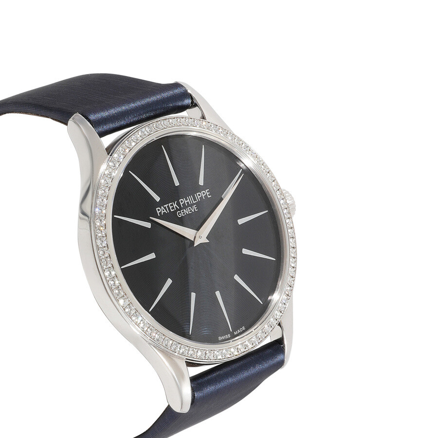 Patek Philippe Pre-owned Patek Philippe Calatrava Diamond Blue Dial ...