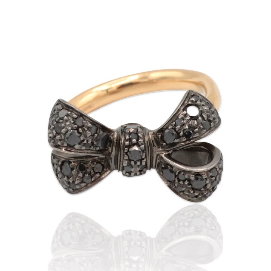Pomellato Pre-Owned Pomellato Forever 18K Rose Burnished White Gold Black Diamond Bow Ring 13013 ...