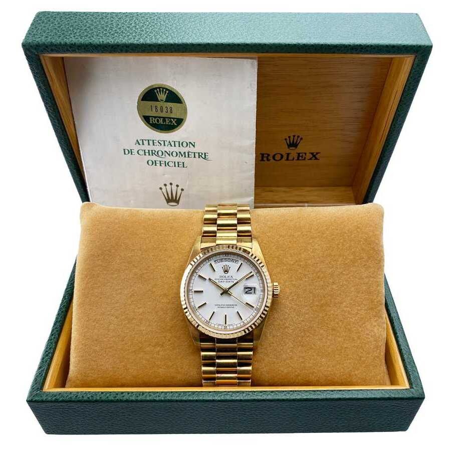 Rolex Pre-owned Rolex Day Date Automatic Chronometer White Dial Men's ...