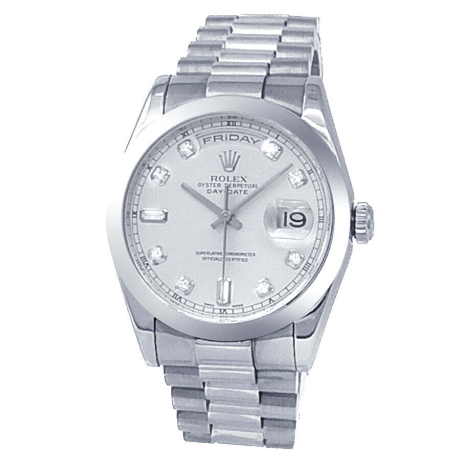 Rolex Pre-owned Rolex Day-Date Automatic Chronometer Diamond Silver ...