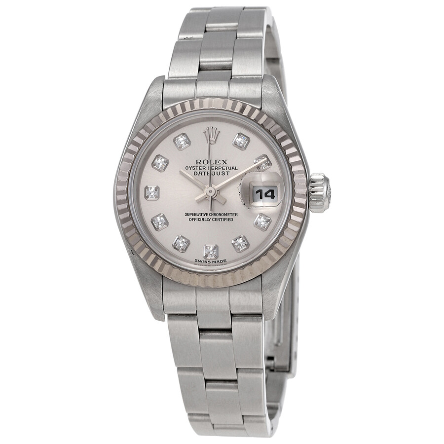 Rolex Pre-owned Rolex Oyster Perpetual Automatic Diamond Silver Dial ...