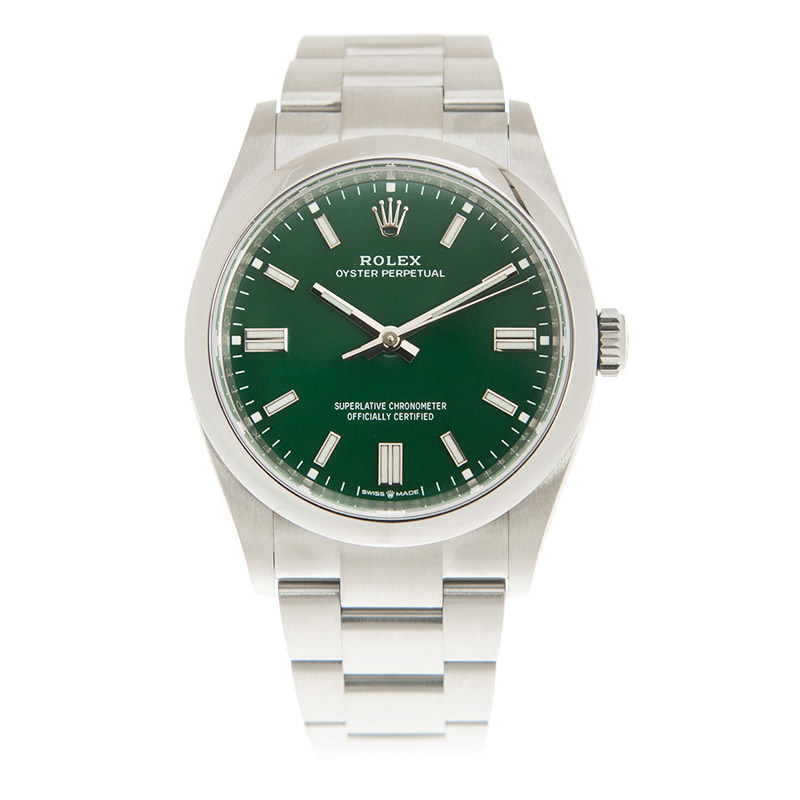 Rolex Pre-owned Rolex Oyster Perpetual Green Dial Watch 126000GNSO ...