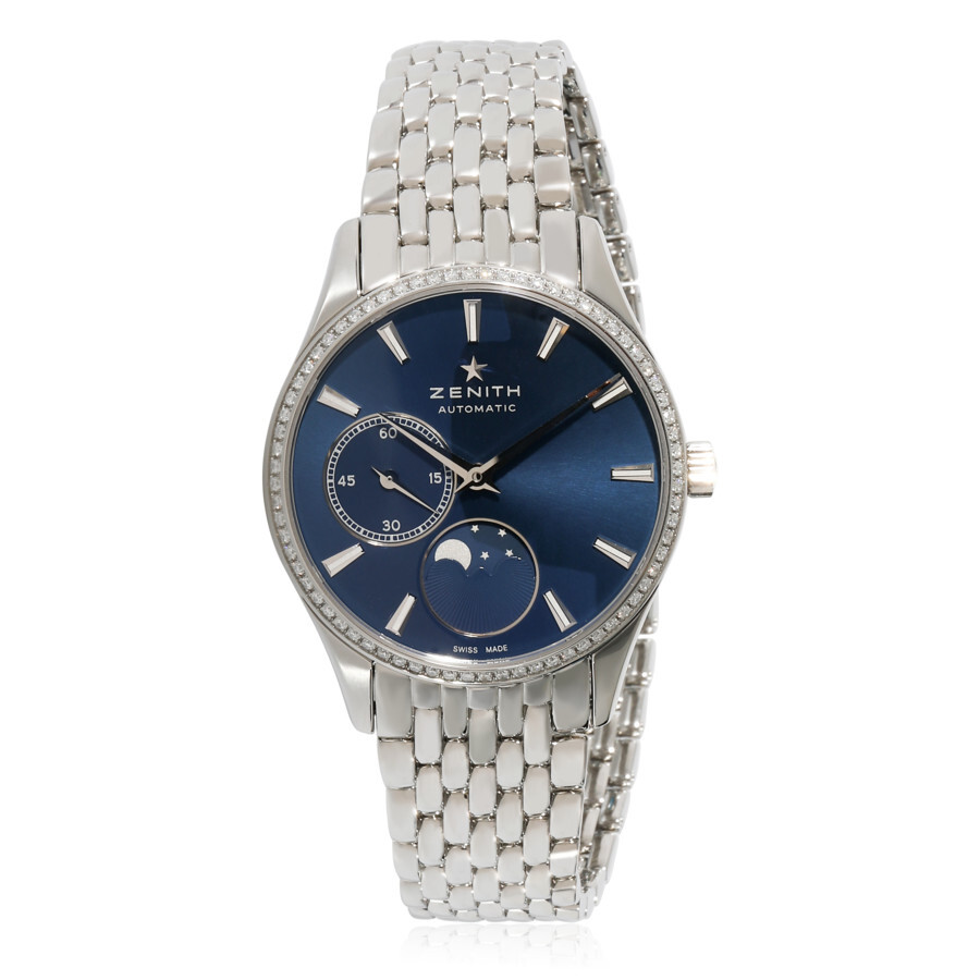 Zenith Pre-owned Zenith Elite Automatic Moon Phase Diamond Blue Dial ...