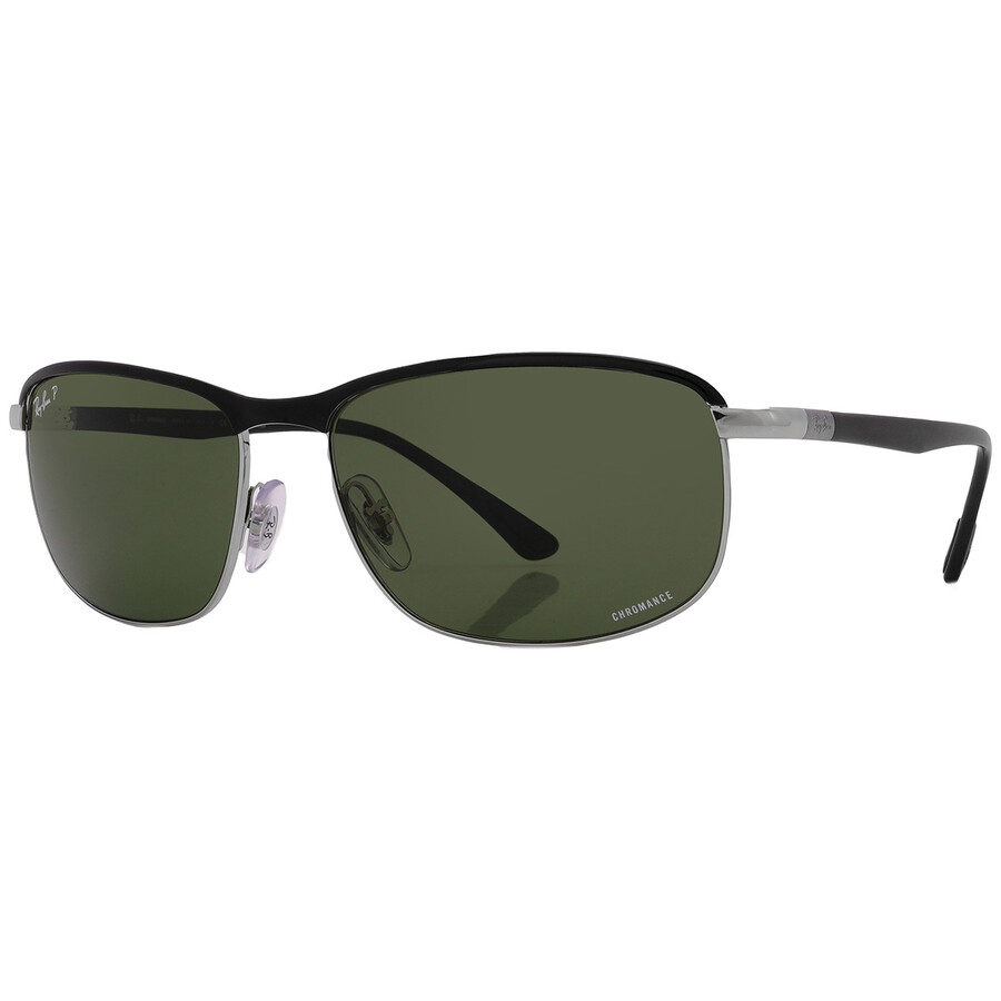 Ray-Ban Chromance Polarized Dark Green Rectangular Unisex Sunglasses ...