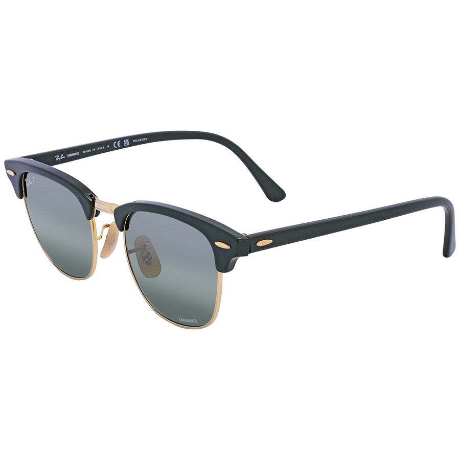 Ray-Ban Clubmaster Chromance Silver/Green Square Unisex Sunglasses ...