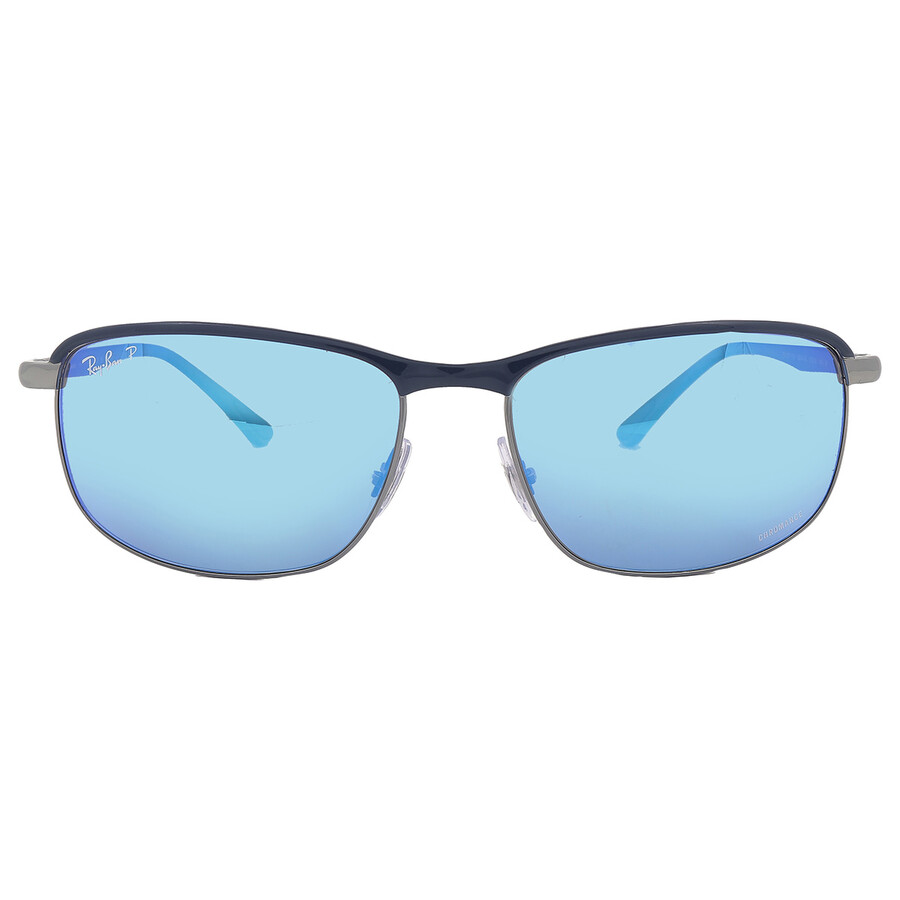 Ray-Ban Polarized Gray Mirrored Blue Rectangular Unisex Sunglasses ...