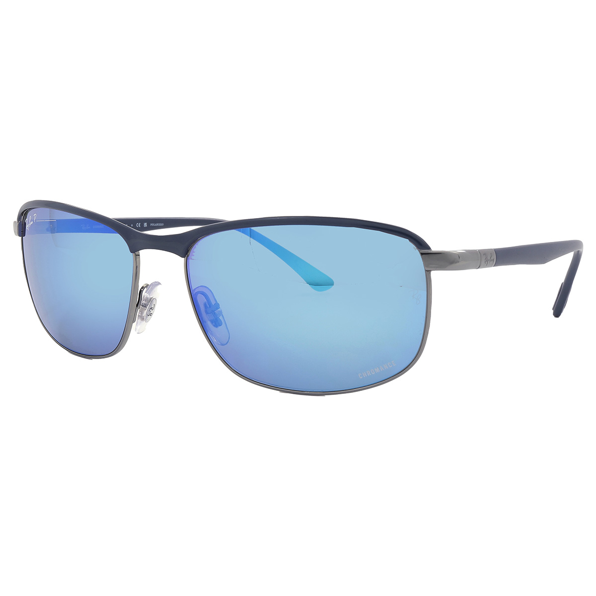 Ray-Ban Polarized Gray Mirrored Blue Rectangular Unisex Sunglasses ...