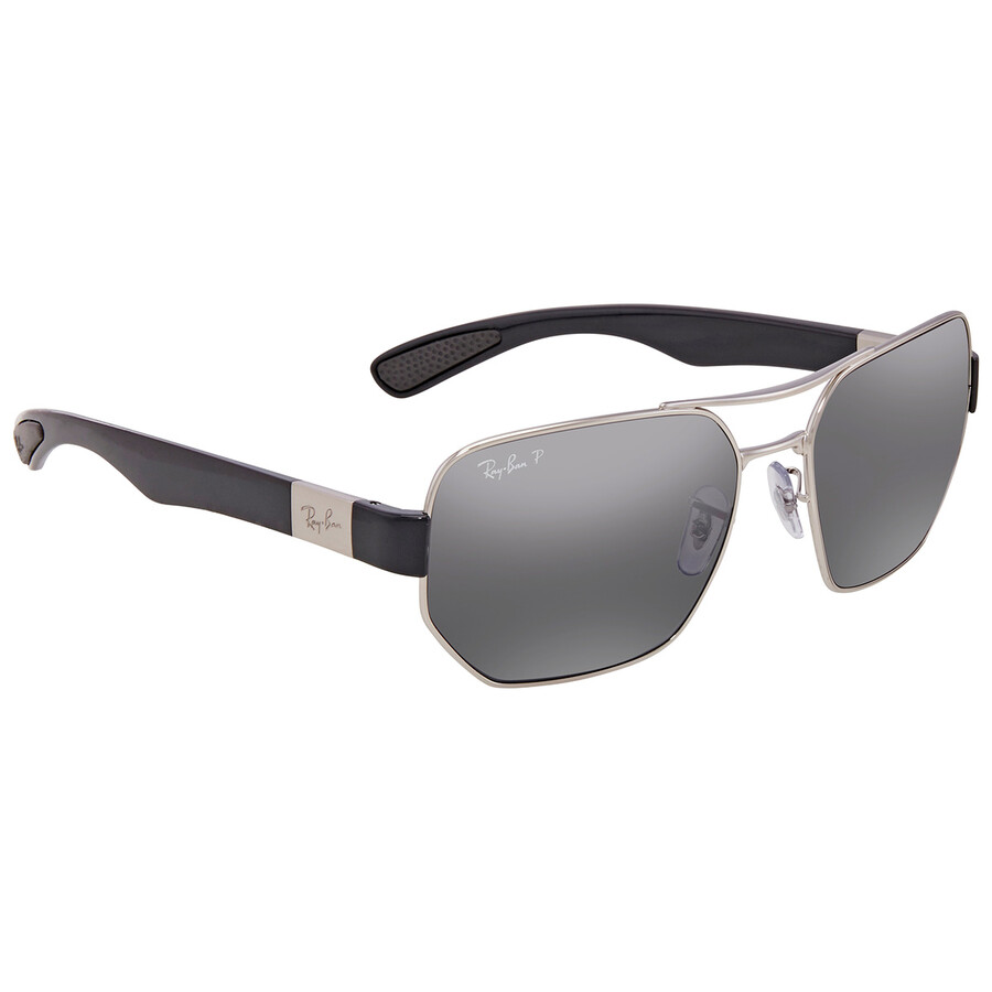Ray-Ban Silver Polarized Rectangular Unisex Sunglasses RB3672 003/82 60 ...