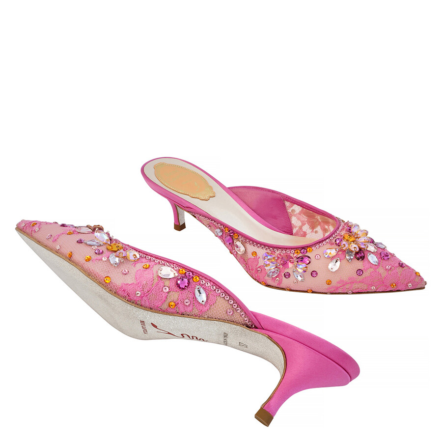 Rene Caovilla Ladies Hina 50 Crystal Fuchsia Mules, Brand Size 35 ( US ...