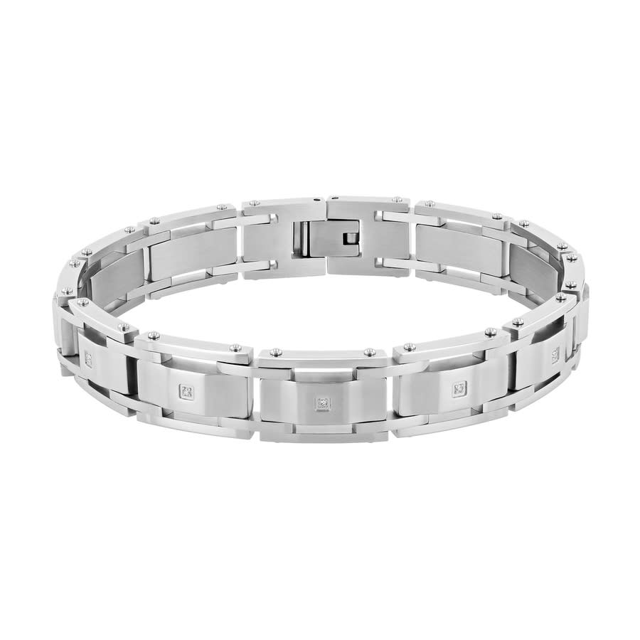 Robert Alton 1/20CTW Diamond Stainless Steel Sloped Men's Link Bracelet ...