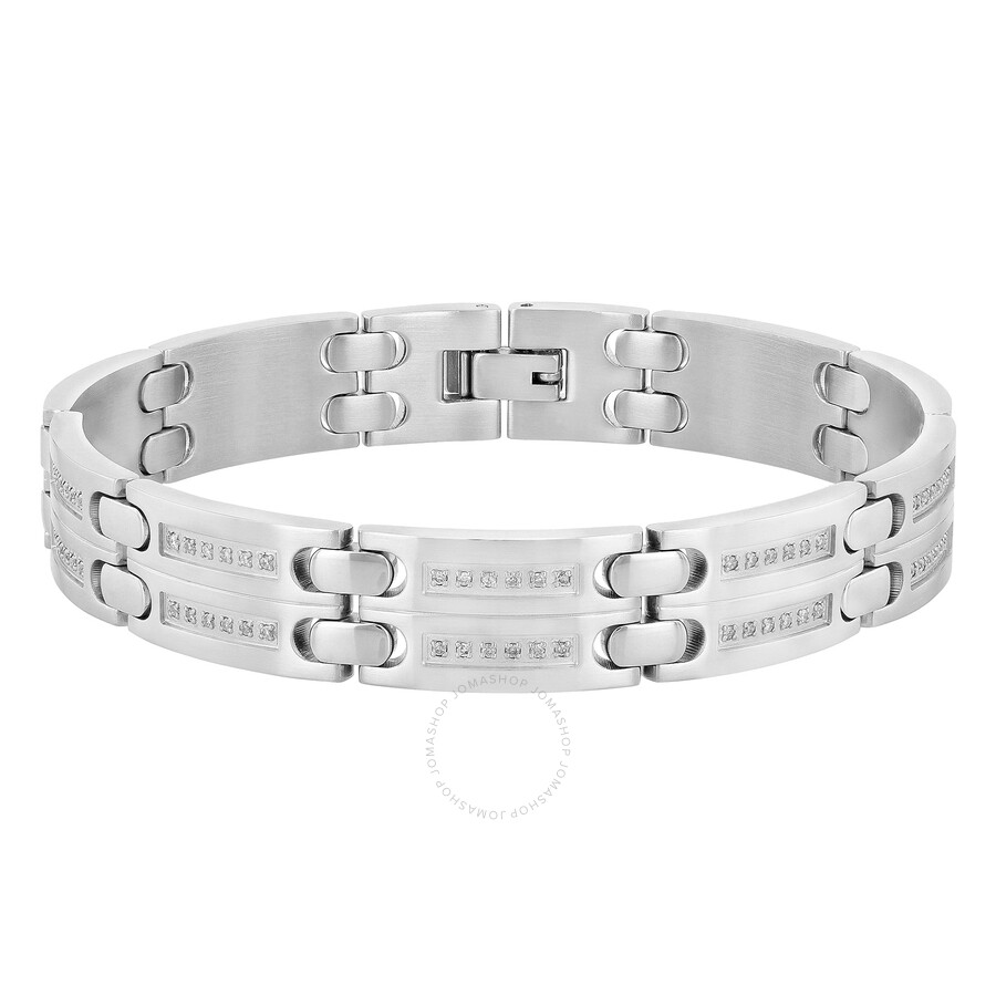Robert Alton 1/2CTW Diamond Stainless Steel Double Row Men's Link ...