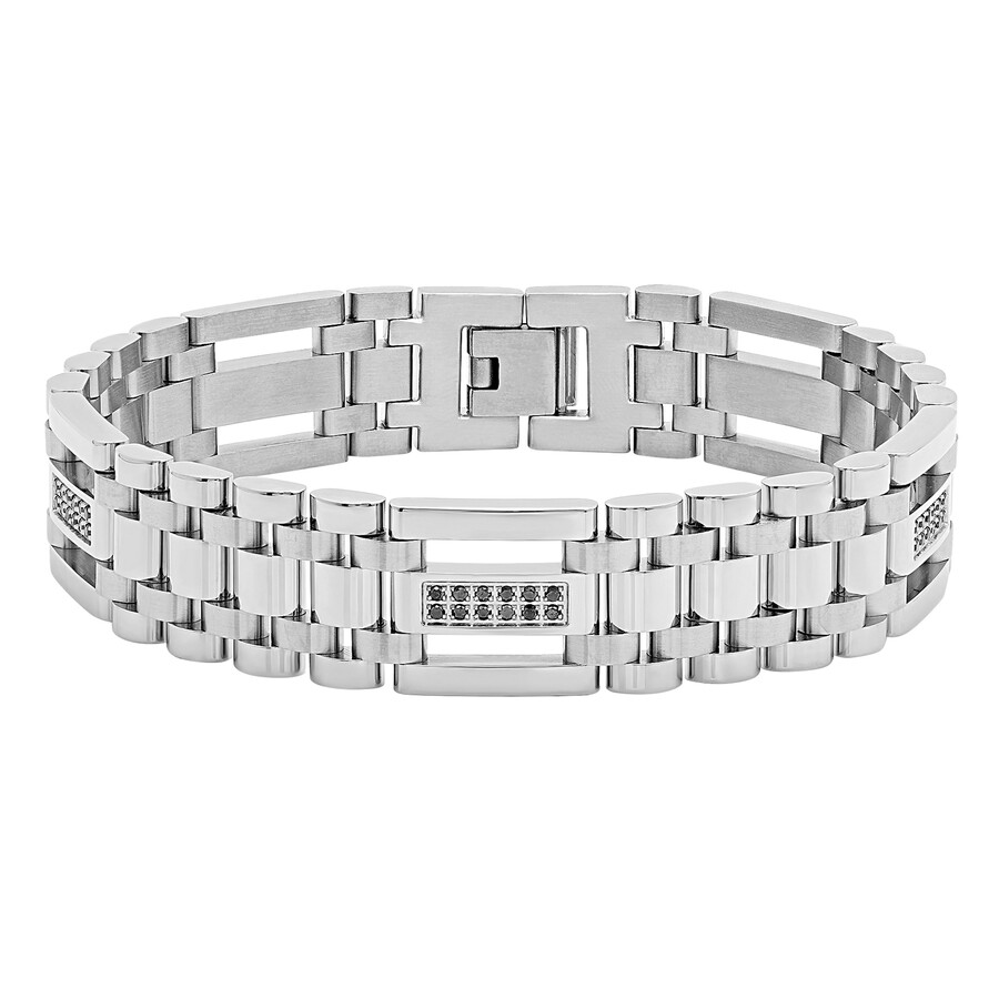 Robert Alton .5CTW Black Diamond Stainless Steel Men's Link Bracelet ...