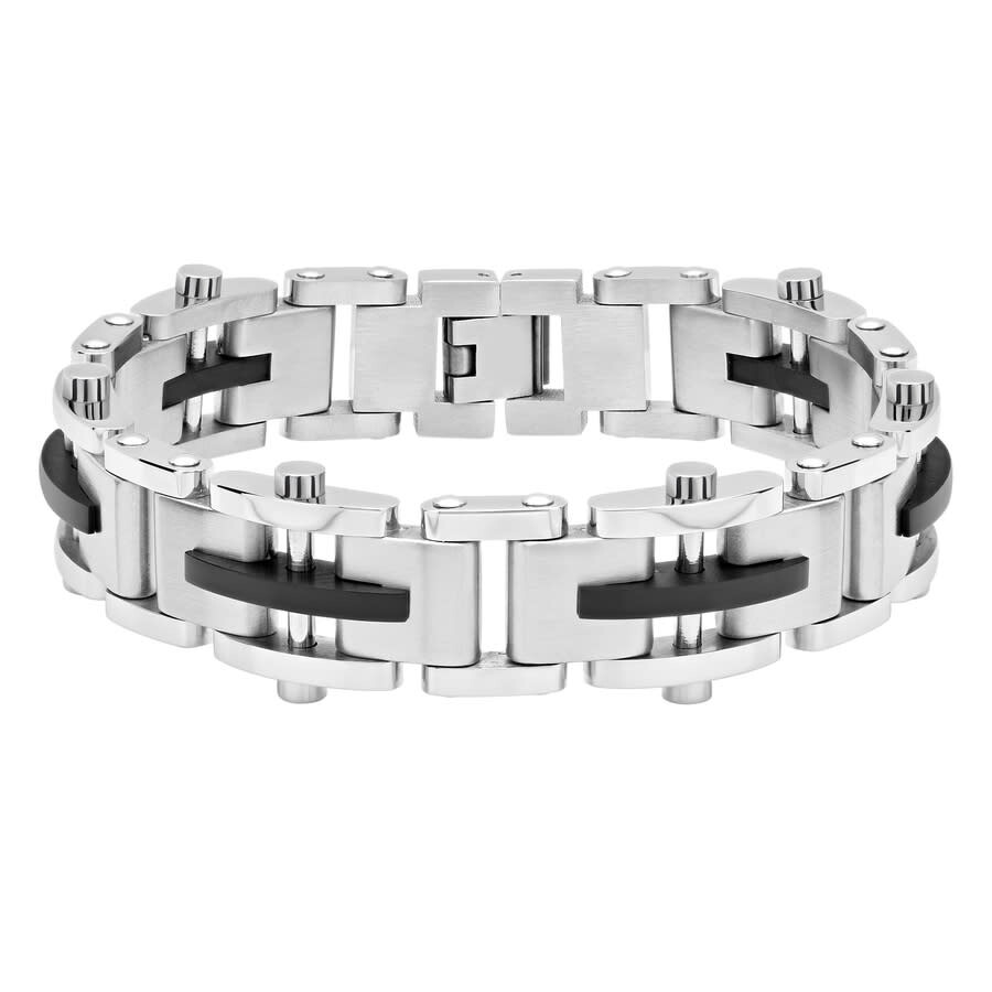 Robert Alton Stainless Steel Black & White Dash Men’s Link Bracelet ...
