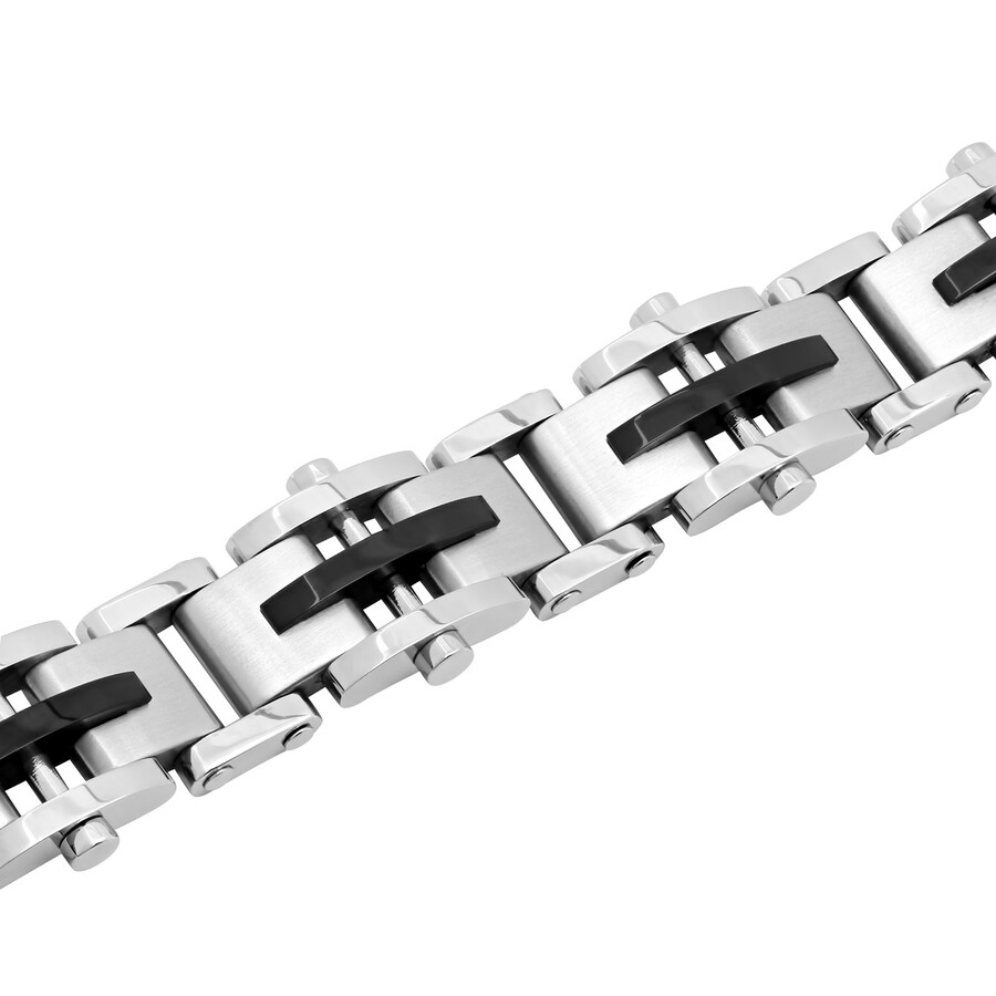 Robert Alton Stainless Steel Black & White Dash Men’s Link Bracelet ...