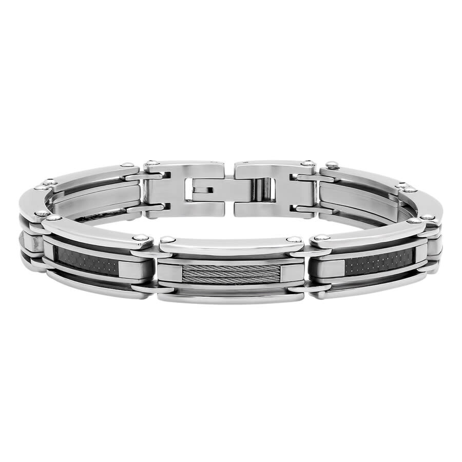 Robert Alton Stainless Steel Carbon Fiber & Cable Men’s Link Bracelet ...