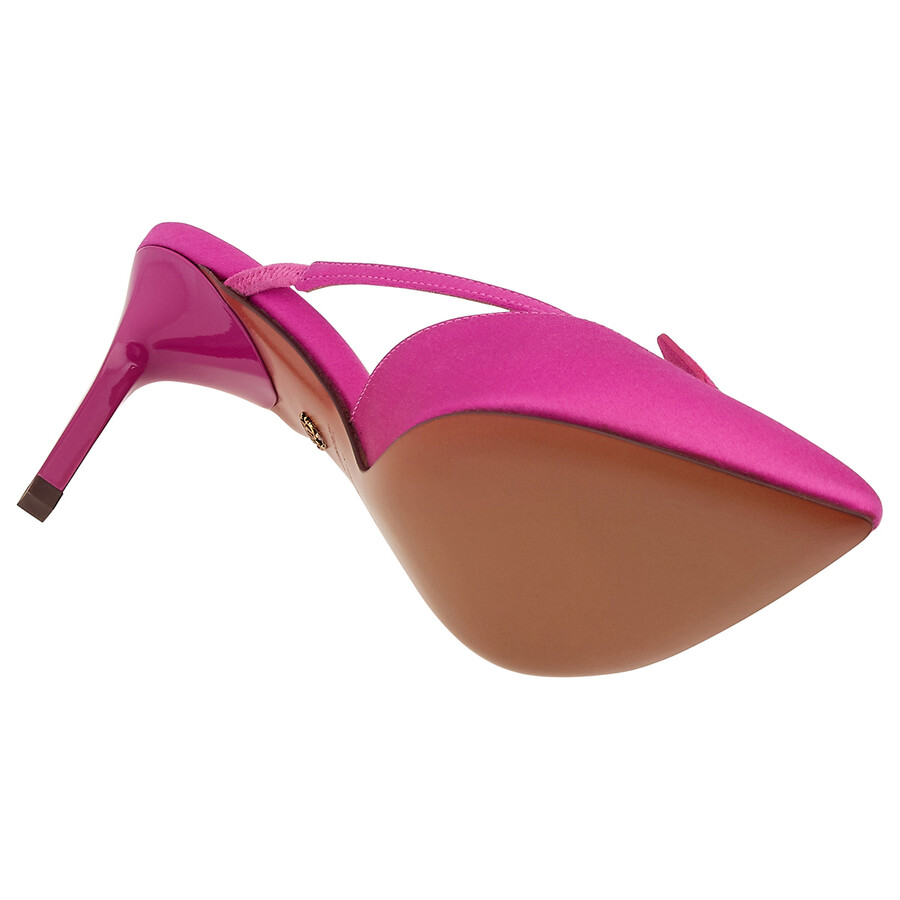 Roberto Cavalli Ladies Fuchsia Crystal Embellished Satin Mules, Brand ...