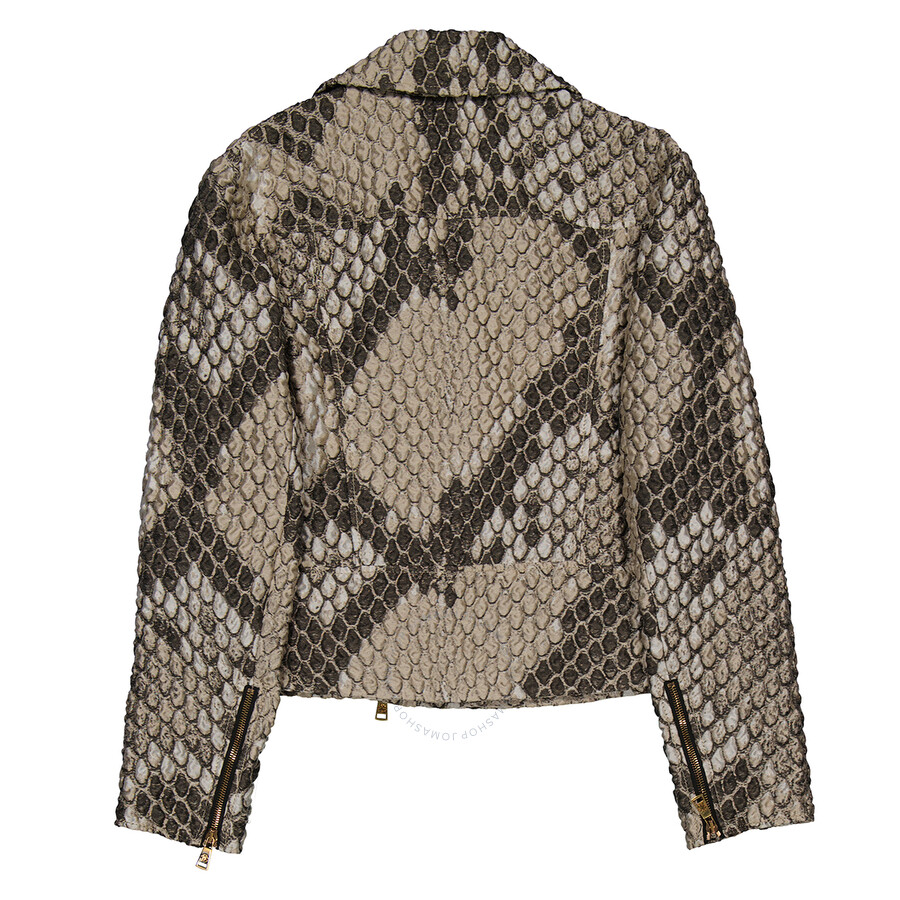 Roberto Cavalli Ladies Taupe Macro Python Print Cloquet Biker Jacket, Brand Size 42 (US Size 8 ...