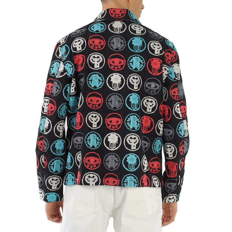Roberto Cavalli Men's Black / Multicolor Embroidered Lucky Coin Shirt ...