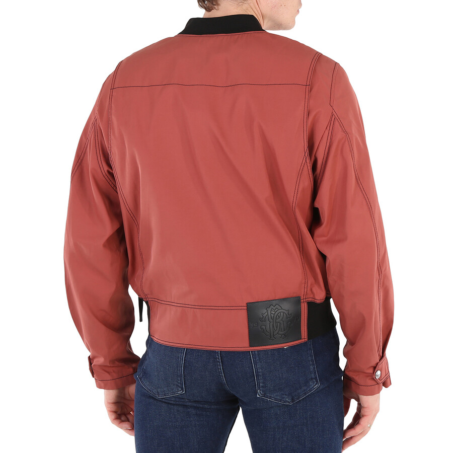 Roberto Cavalli Men's Venetian Red Brick Shell Bomber Jacket, Brand ...