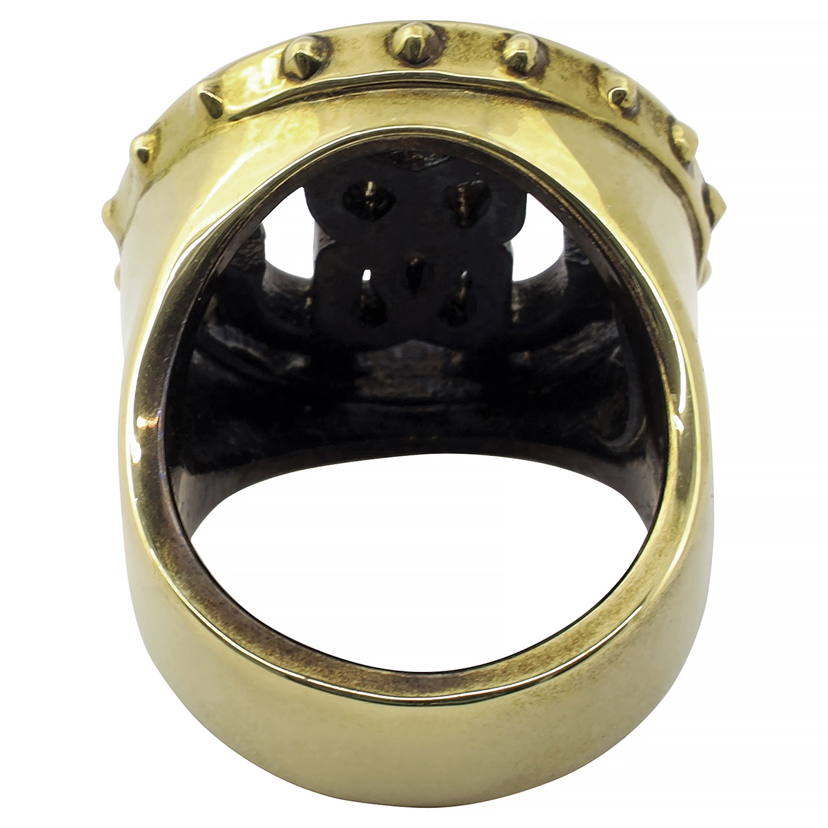 Roberto Cavalli RC Logo Podium Antique Gold Toned Ring, Size 10 JQG160 ...