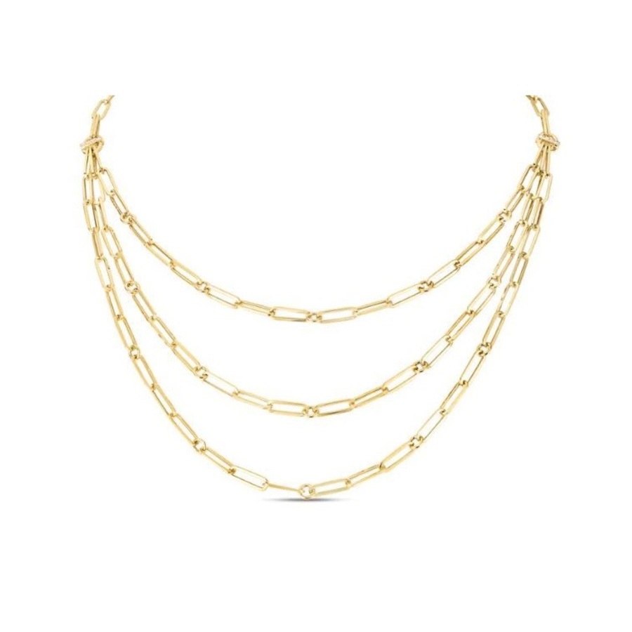 Roberto Coin 18k yellow gold triple strand paperclip chain link bib ...