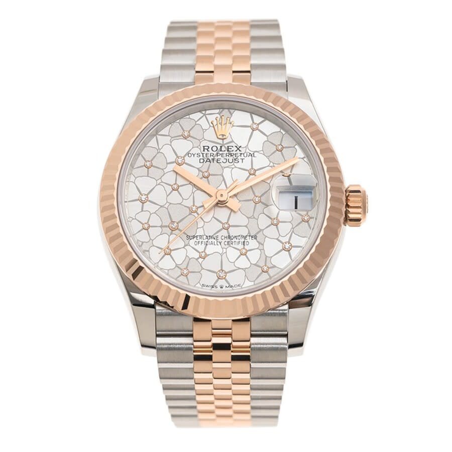 Rolex Datejust 31 Silver Floral Motif Diamond Dial Ladies Jubilee Watch ...
